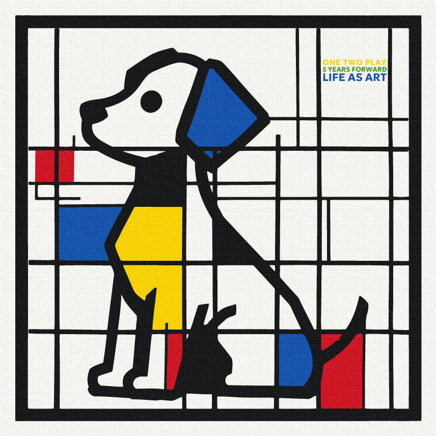 Piet Mondrian Stylized Dog Abstract Art, One Two Play 5 years forward